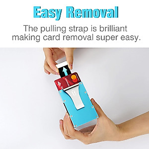 Yeacun Minimalist Women Man Aluminum Metal RFID Blocking Anti-Theft Wallet, Blue Pull-Out Design Convenient Credit Card Holder