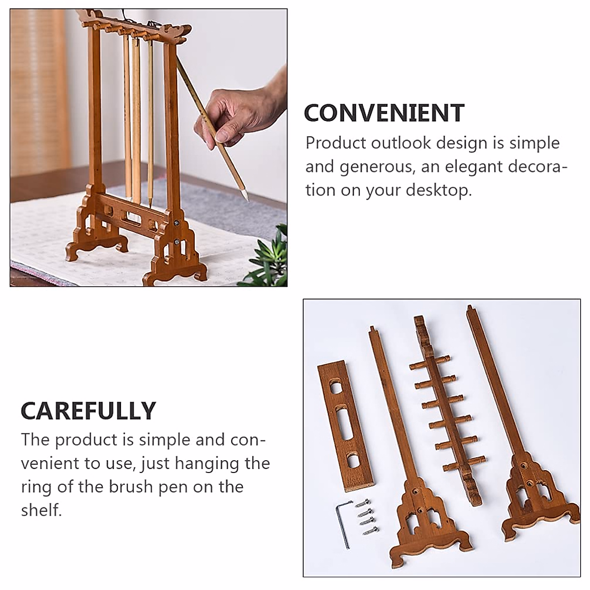 Cabilock 1 pcs Vintage Simple Bamboo Brush Hanging Pen Holder Creative Pen Rest for Students (Dragon Bamboo Brush Hanging)