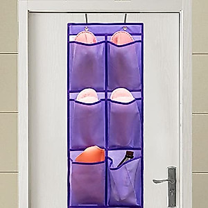 ANIZER Over The Narrow Door Shoe Organizer Hanging 6 Large Fabric Pockets Back Door Shoe Holder for Closet with 2 Hooks (PURPLE)
