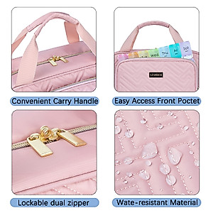 Leudes Travel Pill Bottle Organizer,Medicine Organizer and Storage,Home Medication Bag, Cases,Carrier for Pills,Vitamin,Fish Oil,Supplements for Women and Men (Large, Pink)