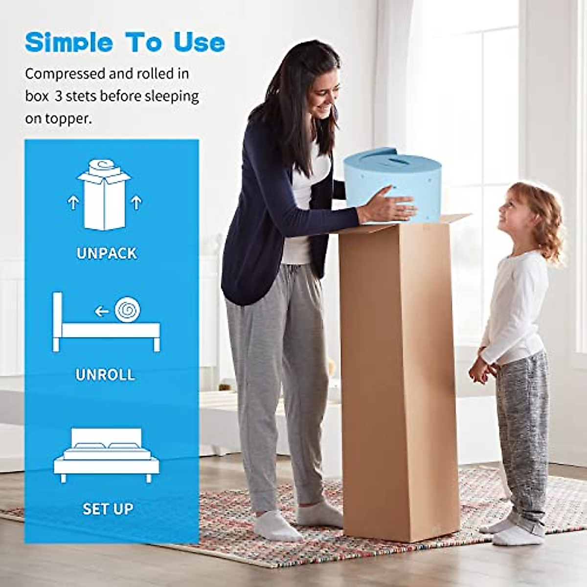 BLKMTY Twin Mattress Topper 3 Inch Ventilated Memory Foam Mattress Gel Memory Mattress Topper Breathable Soft Mattress in a Box, Blue