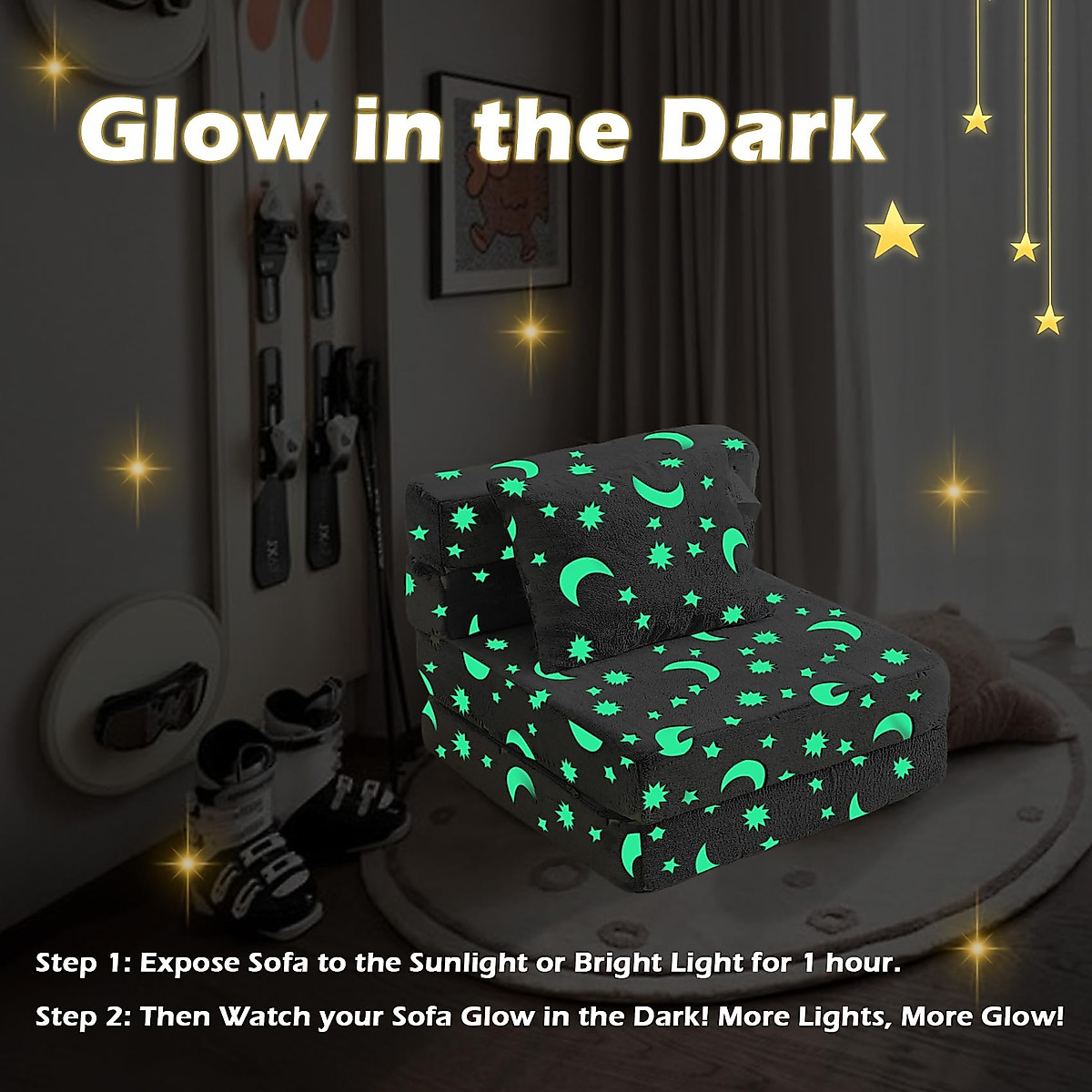 Truwelby 2-Piece Kids Sofa Couch, Modular Toddler Couch Glow in The Dark Sofa for Playroom Bedroom, Play Couch for Girls Boys, Kids Convertible Sofa Sectional Foam Playset Couch Set