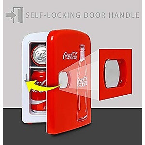 Coca-Cola Classic Coke Bottle 4L Mini Fridge w/ 12V DC and 110V AC Cords, 6 Can Portable Cooler, Personal Travel Refrigerator for Snacks Lunch Drinks Cosmetics, Desk Home Office Dorm, Red