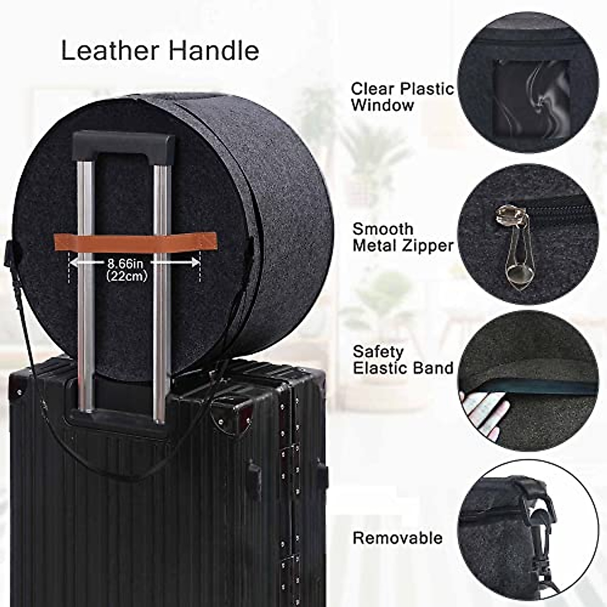 Affogato Hat Box, Hat Storage Box for Women & Men, Travel Hat Box with Handle and Hook, Stackable Felt Cowboy Hat Box with Dust-proof Lid for Clothes Stuffed Animal Toy Storage Travel Bag