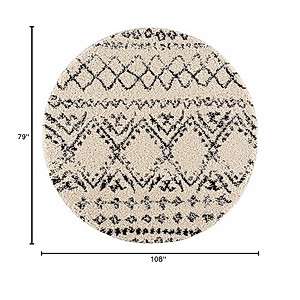 Hauteloom Duncans Farmhouse Shag Area Rug – Plush Pile Living Room & Bedroom Rug with Fringe – Beige, Charcoal, Gray - 6'7" x 9'