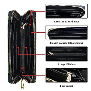 Leather Zip Long Wallet Green Cute Turtle Pattern Cartoon Personalise Purse