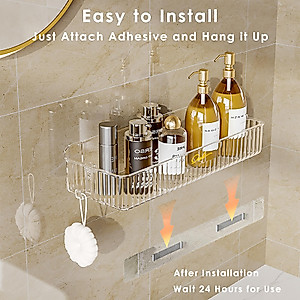 Veefos 2 Pack Hanging Shower Caddy Wall Mounted, Clear Storage Bathroom Shelf Shower Organizer, Self-Adhesive Floating Shelves Wall Makeup Organizer Basket, No Drilling