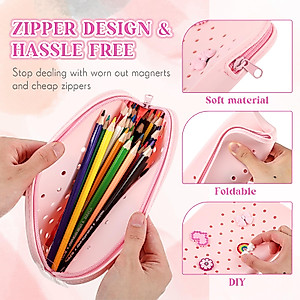Bulyoou Pink Silicone Pencil Case with Shoe Charm Slots Cute Pencil Bags Pencil Pouch Aesthetic Pencil Pouch Makeup Pouch for Women DIY Without Charms