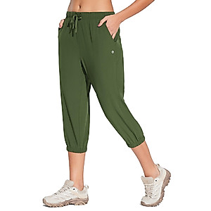 BALEAF Women's Lightweight Capris Joggers Running Hiking Shorts Quick Dry Sun Protection Pockets Blue Medium