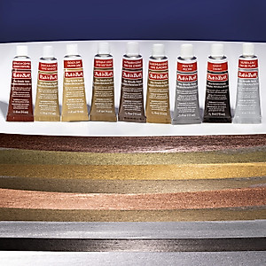AMACO Rub n Buff Wax Metallic Finish 9 Color Kit - Antique Gold European Gold Grecian Gold Autumn Gold Gold Leaf Spanish Copper Silver Leaf Ebony Pewter - 9 Rub and Buff Gilding Wax 15ml Tubes