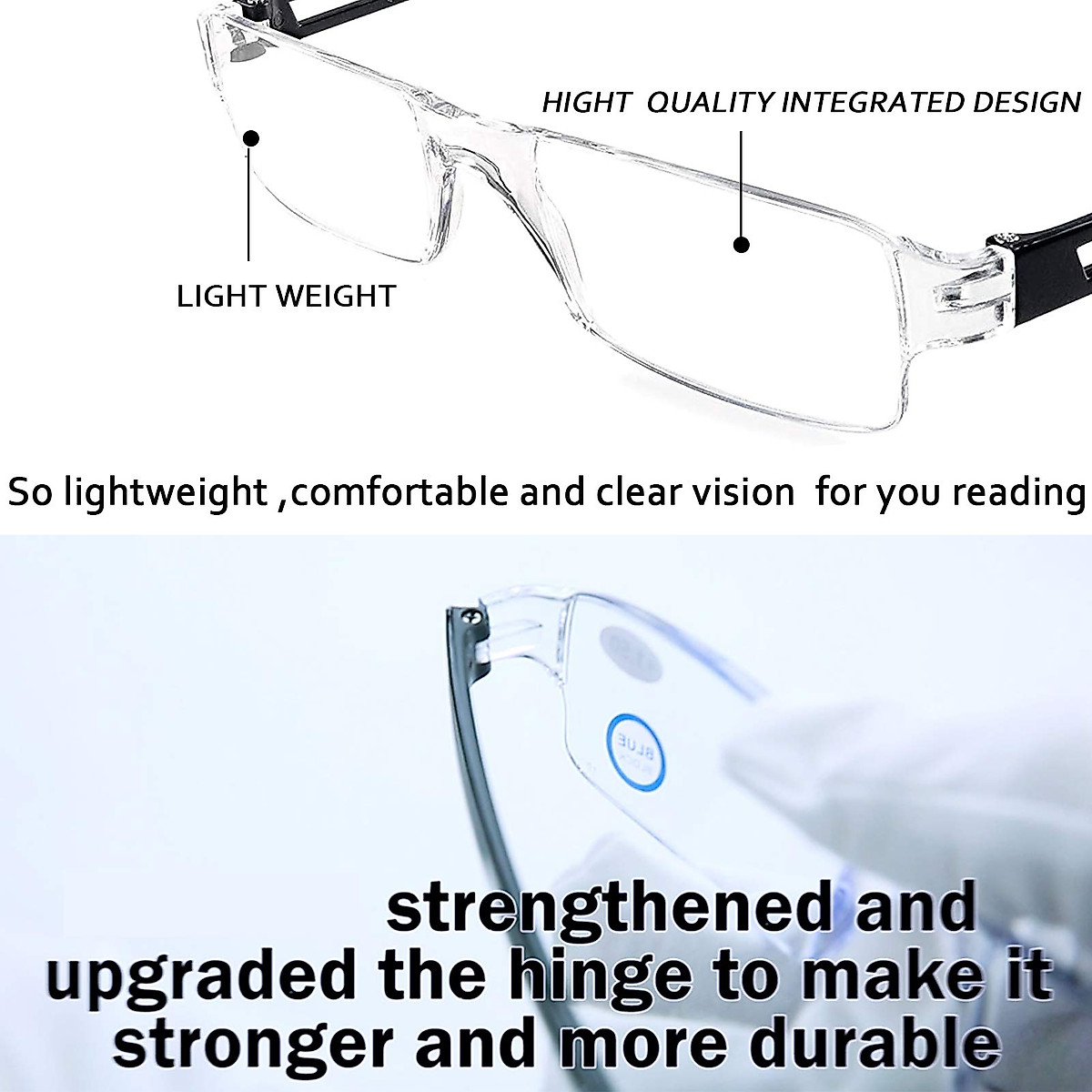 AQWANO Blue Light Blocking Computer Reading Glasses 5 Pack Clear Frame Rimless Readers Anti Glare Filter Lightweight for Women Men,1.5