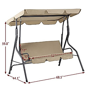 BPS 3-Person Patio Porch Swing Chair with Adjustable Backrest and Canopy - Outdoor Swing Perfect for Patio, Garden, Poolside, and Balcony Relaxation