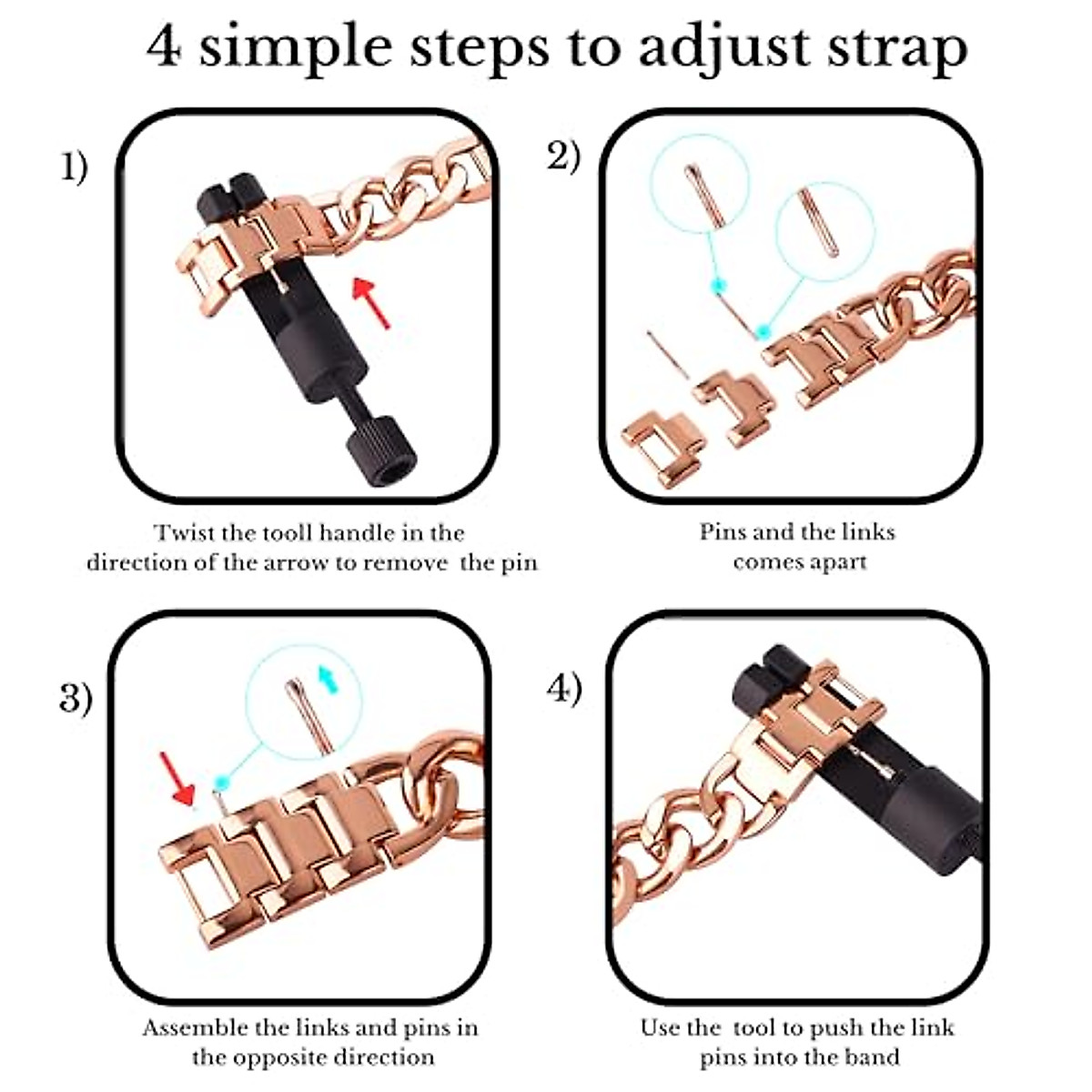 ValuEssentia Watch Band Compatible With Apple Watch for iWatch Series 8 7 6 5 4 3 SE, Fashion Chain Bracelet For Smart Watch, Cowboy Chain Style Watch Band for Women (38mm-41mm) Rose Gold