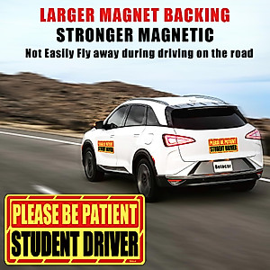 Botocar Student Driver Car Magnet, 2 Pack Super Large Please Be Patient Student Driver Signs for Car, Reflective New Driver Vehicle Bumper Magnetic Sticker, Novice Driver Safety Warning Sign, 12×6in
