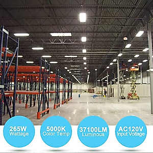 Lightdot 5 Pack LED High Bay Shop Light, 4FT 265W 371000LM 140LM/W [Eqv. 1060W MH/HPS] 5000K Daylight Linear Hanging Light for Workshop Warehouse Garage, Energy Saving Upto 10000KW*5/5Yrs(5Hrs/Day)