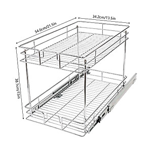Pull Out Cabinet Organizer,Multi-Purpose Cabinet Organizer,Sink Organizer and Storage,Kitchen Helper,2-Tier Cabinet Pull Out Shelves,for Bathroom,Laundry Room,Kitchen,Pantry(Silver,21.5*13.5*15in)