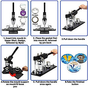 ChiButtons Kit 75mm (3") Button Maker Badge Press Machine-B400 + 75mm Round Die Moulds + 100 set Pin Button Components + Adjustable Circle Cutter (Black-new)