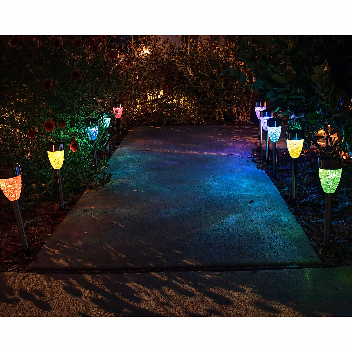 Morvat LED Auto Solar Powered Outdoor Path Lights with Watertight Lens for Garden Yard & Pathway, Bright Waterproof Landscape & Patio Lighting, Dusk to Dawn (Color Changing)