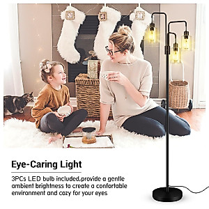 BoostArea Industrial Floor Lamp for Living Room,Glass Lampshade,Modern Stand Up Lamp with 3 Light,Simple Design Floor Lamp for Bedroom, Living Room, Office, Kids Room, Reading