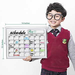 Dry Erase White Board,16”X12” Large Magnetic Calendar Whiteboard with Stand, 9 Markers, 4 Magnets,1 Eraser, Double-Sided Portable Whiteboard Easel for Office, Students Memo to Do List