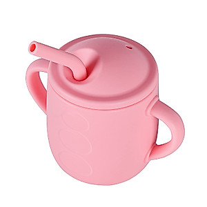 VOTSUPKITDINOK 100% Silicone Baby Training Cup,Infants Toddler Cup With Straw Spill Proof Soft Sippy Cup With Handles,5oz,6+ Months,BPA-Free(Pink)