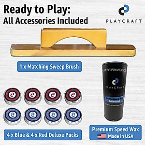 Playcraft Georgetown Shuffleboard Table with Storage Cabinet - Shuffle Board Game Table with Matching Abacus, 8 Pucks, Brush & Wax - Pro Climate Adjusters - Hand-Stained Honey Oak Finish - 14ft