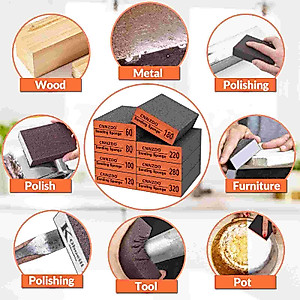 Cnnzdo 8Pcs Sanding Sponge, 60/80/100/120/180/220/280/320 Coarse/Medium/Fine/SuperfineGrit Sanding Block, Sandpaper Sponge Sanding Blocks, Hand Sander Sponges for Drywall,Metal Wood Polish,Brush Pots