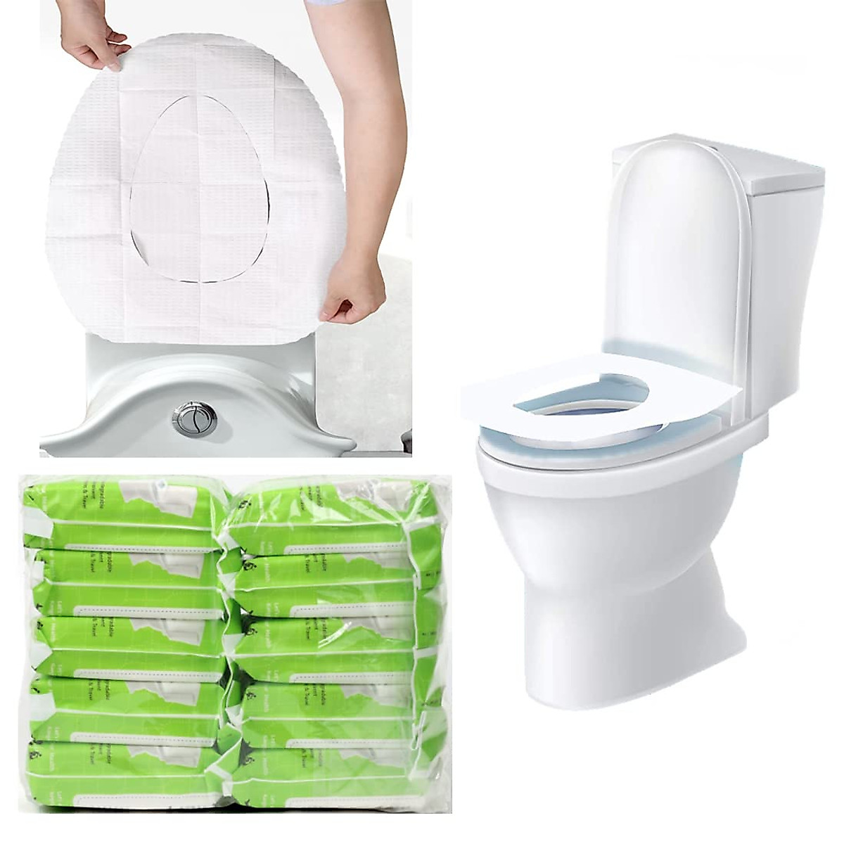 Porta Potty Toilet Seat Covers Disposable flushable Biodegradable Travel Pack 200 sheet / 100 Pack/Double Layer Potty Training Toilet Seat Covers Child for Travel Airplane Public Restrooms Hotel