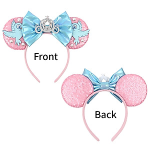 zhezesmila Shiny Mouse Ears Headband, Hot Chicken Ears with Sparkly Bow Hawaii-Headwear Decoration Hair Accessories for Girls Women Adult Kids Birthday Party