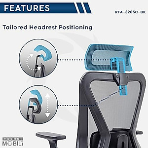 Techni Mobili Truly Ergonomic Office Chair with Lumbar Support & Adjustable Headrest – Breathable Mesh Office Chair with 5 Precision Adjustment Points, Black
