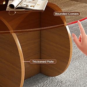 Modern Round Coffee Table with Solid Wood Legs, 31.5'' Glass Coffee Tables for Living Room Rustic Circle Center Cocktail Table with Tempered Glass-Top, Unique Accent Table for Small Spaces