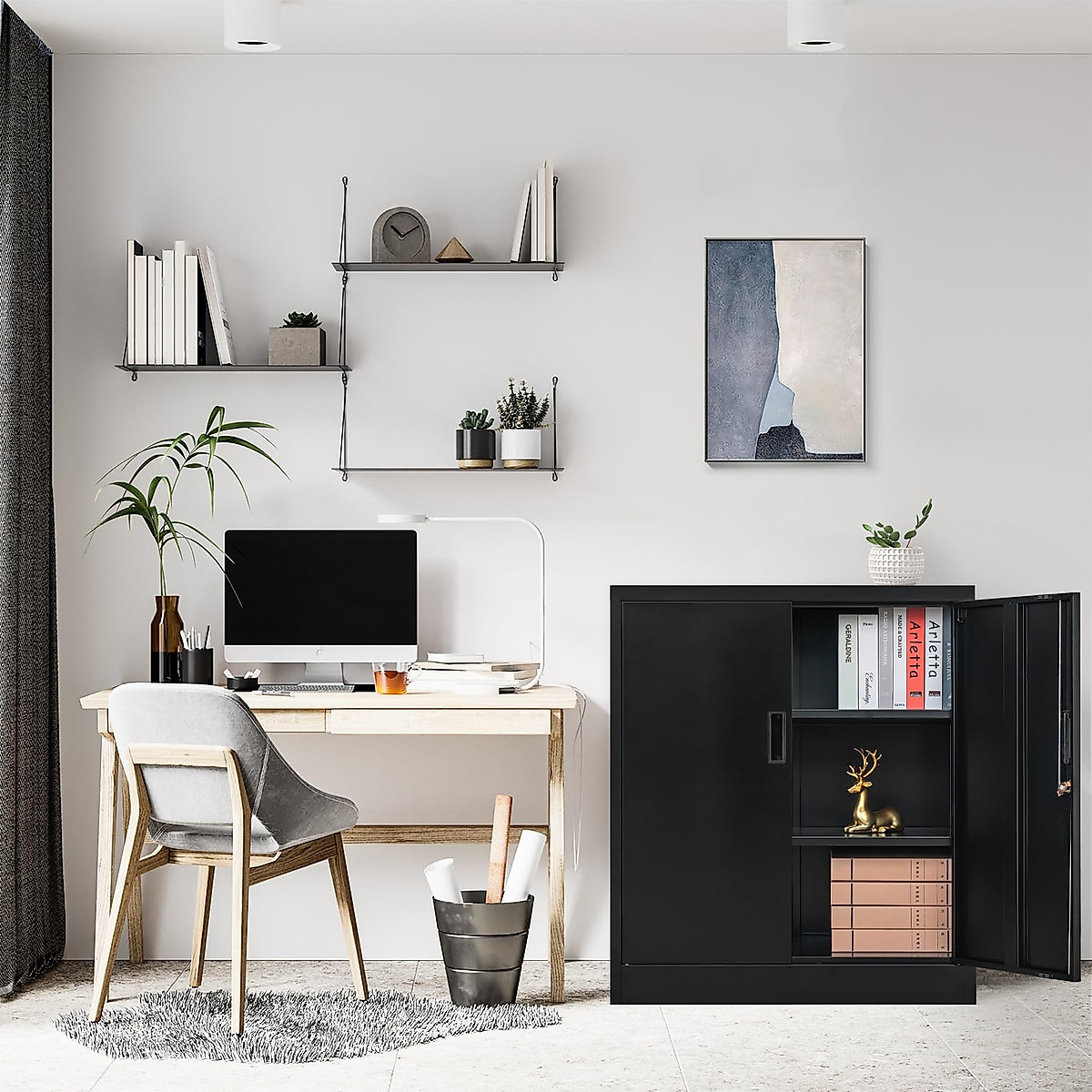 BESFUR Metal Storage Cabinet with Locking Doors and Adjustable Shelves, Steel Storage Cabinet for Office, Garage, Warehouse, Classroom, Pantry