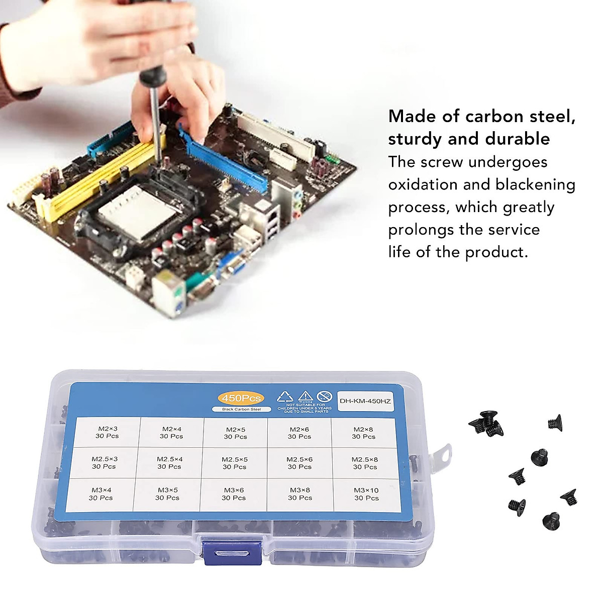 450PCS Laptop Screws, M2X3 M2X4 M2X5 M2X6 M2X8 M2.5X3 M2.5X4 M2.5X5 M2.5X6 M2.5X8 M3X4 M3X5 M3X6 M3X8 M3X10 Type Screw for Laptop Repair