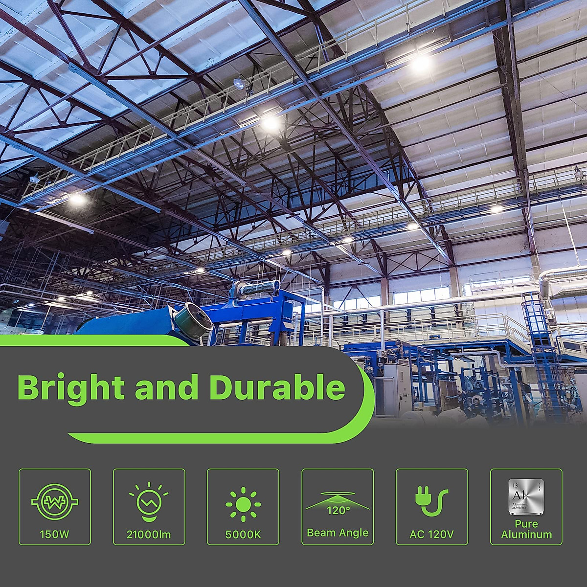 Glitgate LED High Bay Light 150W, 21000lm 5000K UFO High Bay Lights(600W MH/HPS Equiv.) LED Warehouse Lights with 5ft Cable US Plug for Garage Shop Barn, 4 Pack