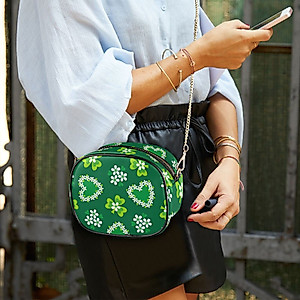 Crossbody Bag for Women St Patrick's Day Shamrock Flower Shoulder Bag with Chain Strap and Tassel