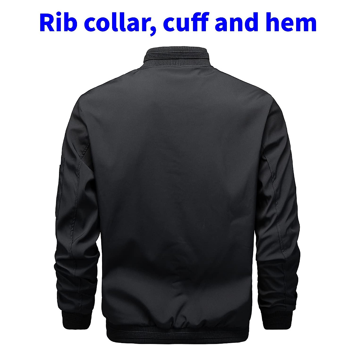 TLZC Men's Lightweight Bomber Jacket Windbreaker Slim Fit Active Coat Outerwear (Black, S)