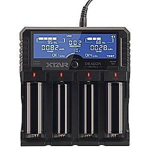 LCD Display Speedy Universal Battery Charger, XTAR DRAGON VP4 Plus Smart Charger with Probes Car Charger for Rechargeable Batteries Ni-MH Ni-Cd A AA AAA SC, Li-ion 18650 26650 26500 22650 18490 17670