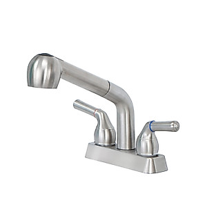 JS Jackson Supplies Dual Handle Pull Out Faucet, Stainless Steel Finish, 4 Inch Center Set, Universal Utility Sink or Laundry Tub ABS Plastic Faucet with Spray Setting