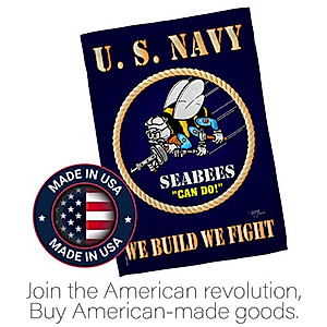 Breeze Decor Sea Bees House Flag Armed Forces Navy USN Seabee United State American Military Veteran Retire Official Decoration Banner Small Garden Yard Gift Double-Sided, 28" x 40", Made in USA