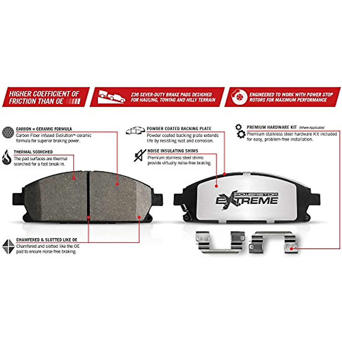 Power Stop Rear Z36-1274 Carbon-Fiber Ceramic Brake Pads Truck and Tow Z36