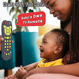 Baby Remote Toy, Toddlers TV Remote Control Toy Kids Realistic Play Remote Early Educational Baby Musical Toys with Light and Sound English French Spanish for Proshool Boys Girls 6 Month+, Gray