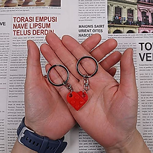 Meyerascal Red Heart Keychain Set for Couples, Brick Heart Keychain for Boyfriend Girlfriend, 2 Pcs Matching Heart Colorful Keychains.(Red)