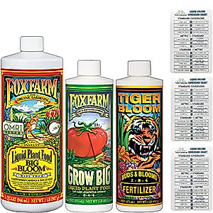 Fox Farm Big Bloom - 32 oz Bottle - 1 Bottle | Fox Farm Grow Big - 16 oz Bottle - 1 Bottle | Fox Farm Tiger Bloom -16 oz Bottle - 1 Bottle | 3 Twin Canaries Charts