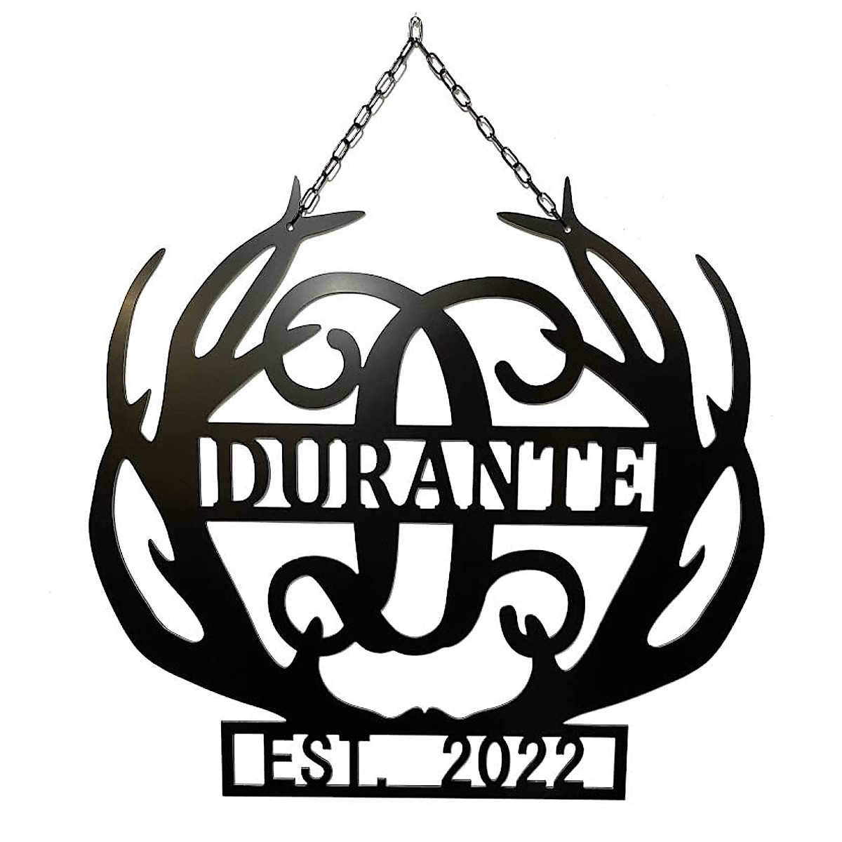 PK Décor Deer Antler Decor with Family Last Name with Established Year, Metal ACM Buck Antlers Sign Gift, Rustic Initial Monogram Door Hanger, QUICK Ship (Split Letter Established Year)