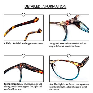 DXYXYO Blue Light Blocking Reading Glasses for Women 2.5+, 4 Pack Men Round Computer Readers with Spring Hinge