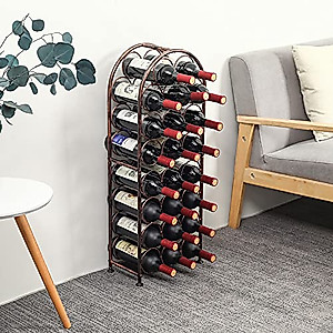 PAG 23 Bottles Arched Freestanding Floor Metal Wine Rack Wine Bottle Holders Stands, Antique Brown