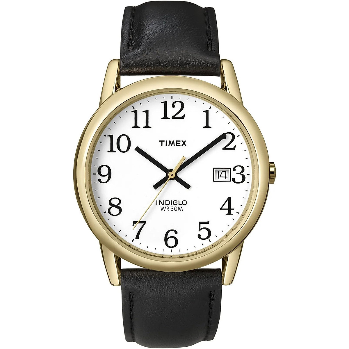 Timex T2H291 Men's Indiglo Easy Reader Gold Tone White Dial Leather Band Analog Watch