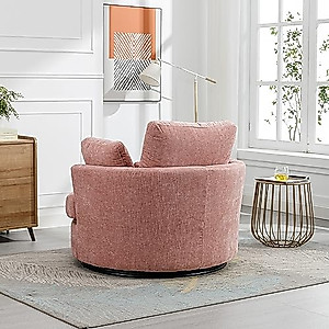 360° Swivel Accent Barrel Chair and Half Crescent Moon Storage Bench Large Ottoman with 4 Pillows,Upholstered Oversized Leisure Round Loveseat Recliner Sofa Chaise Lounge Circle Armchair for Club