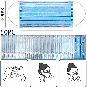 3PLY [Choose] 50Pcs | 500Pcs | 3000Pcs Disposable Face Masks 3 Ply Protective Safety Mask for Dust, Air Pollution with Elastic Earloop (Blue) (50)