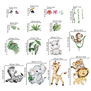 decalmile Jungle Animals Wall Decals Elephant Lion Giraffe Safari Wall Stickers Baby Nursery Kids Room Living Room Wall Decor